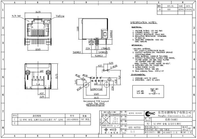Conector RJ45 vertical de un puerto, conector POE RJ45 con un solo led ...